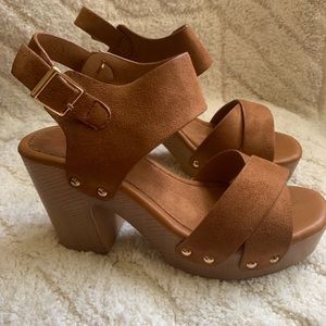 Shoes | Caramel Chunky Heels Platform | Poshmark